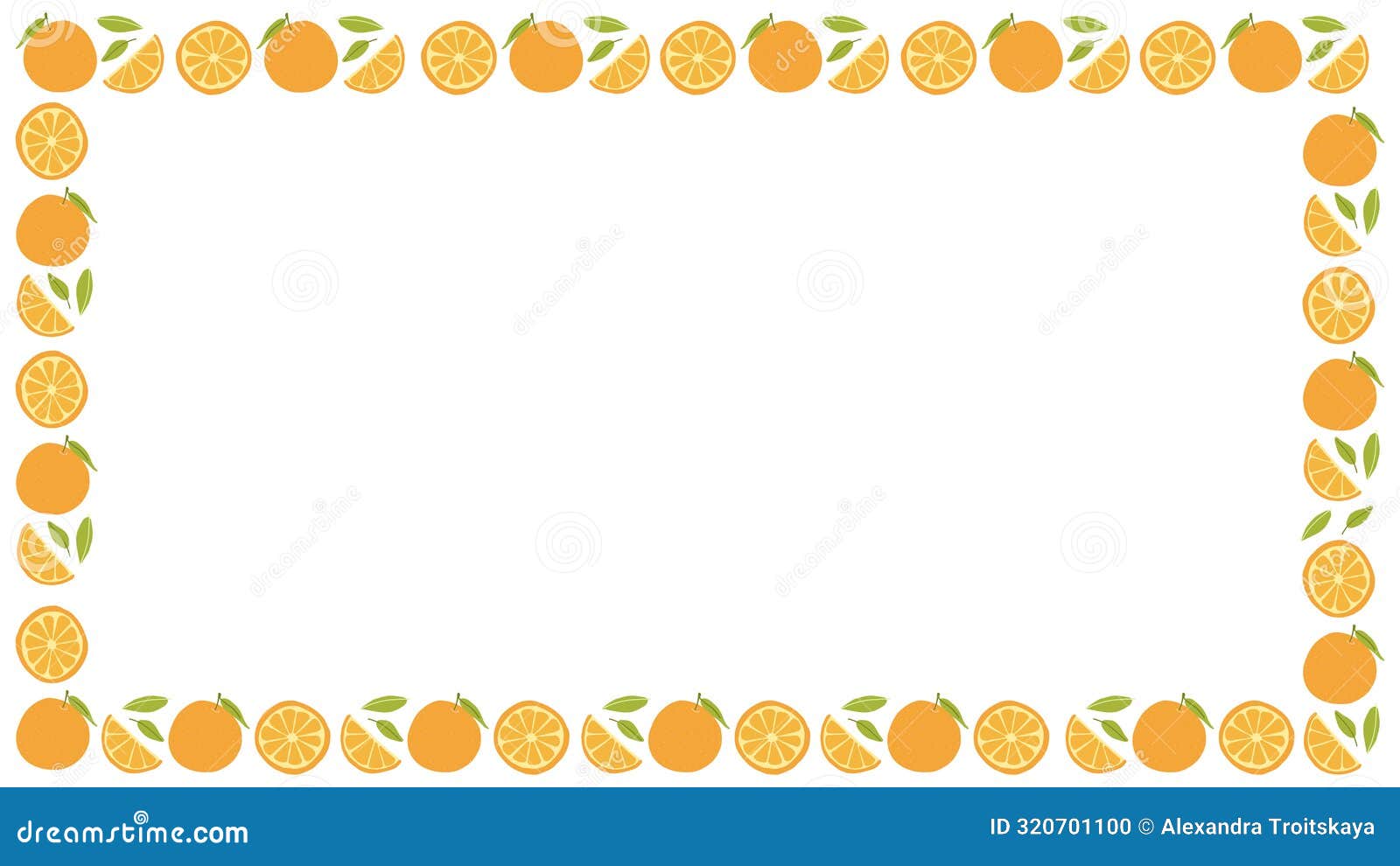 Oranges and Slices with Leaves Forming a Decorative Border on a White ...