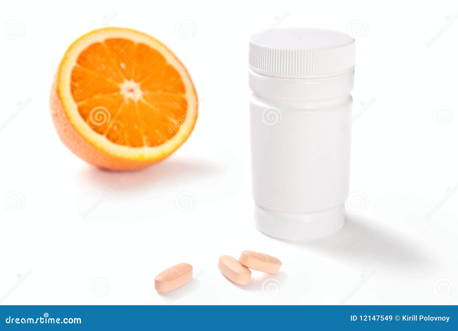 Oranges, Vitamin Pills and Container Isolated Stock Image - Image of ...