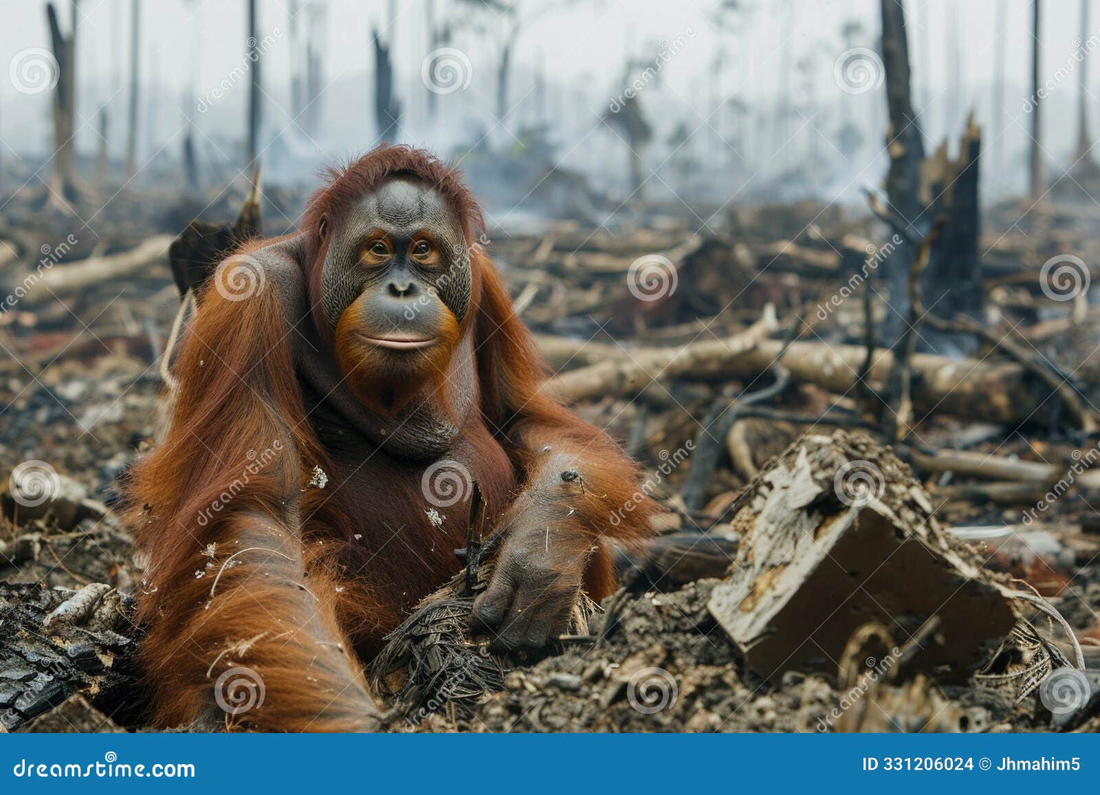 Orangutan in Devastated Forest Stock Illustration - Illustration of ...