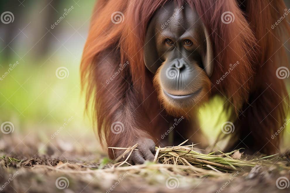 Orangutan Using a Tool To Forage for Insects Stock Image - Image of ...