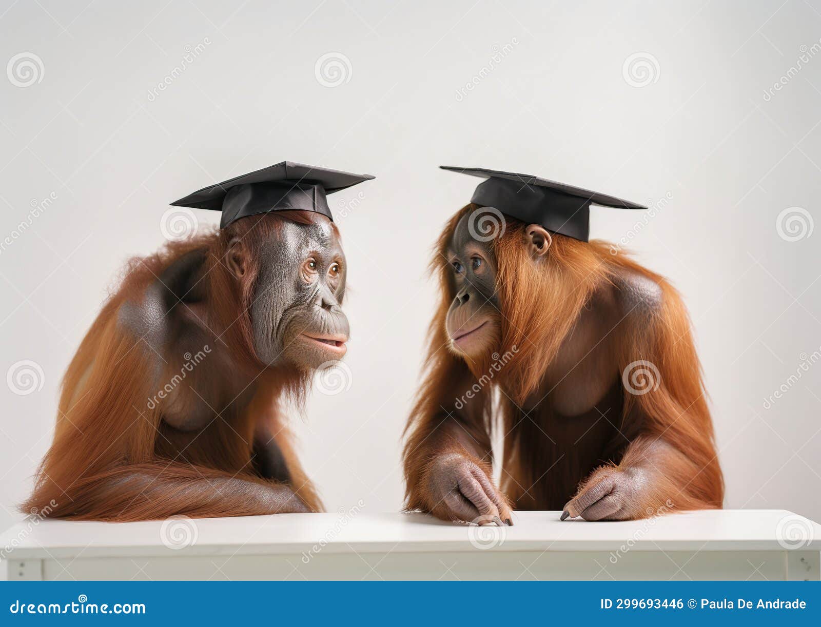 Orangutans Monkey with Graduation Cap on White Background Stock ...