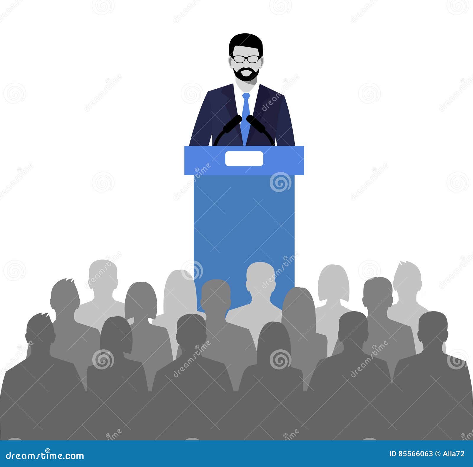 Orator Speaking from the Tribune. Public Speaker and a Crowd on Chairs ...