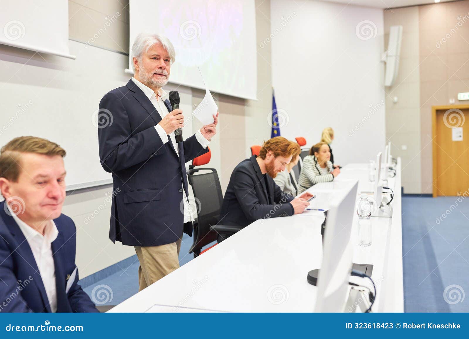 Orator on Stage Giving Speech during Business Event at Auditorium Stock ...