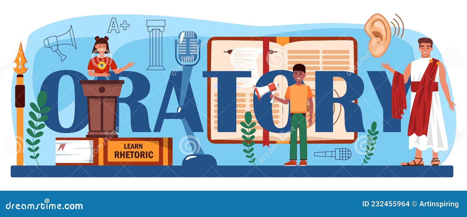 Oratory Typographic Header. Students Training Public Speaking Stock ...
