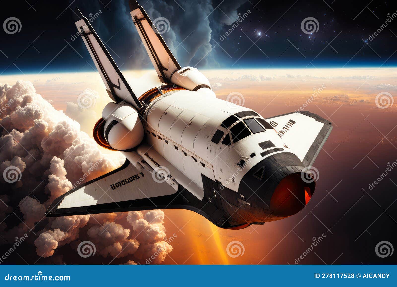 Orbit-bound Space Shuttle Ascending into the Atmosphere with State-of ...