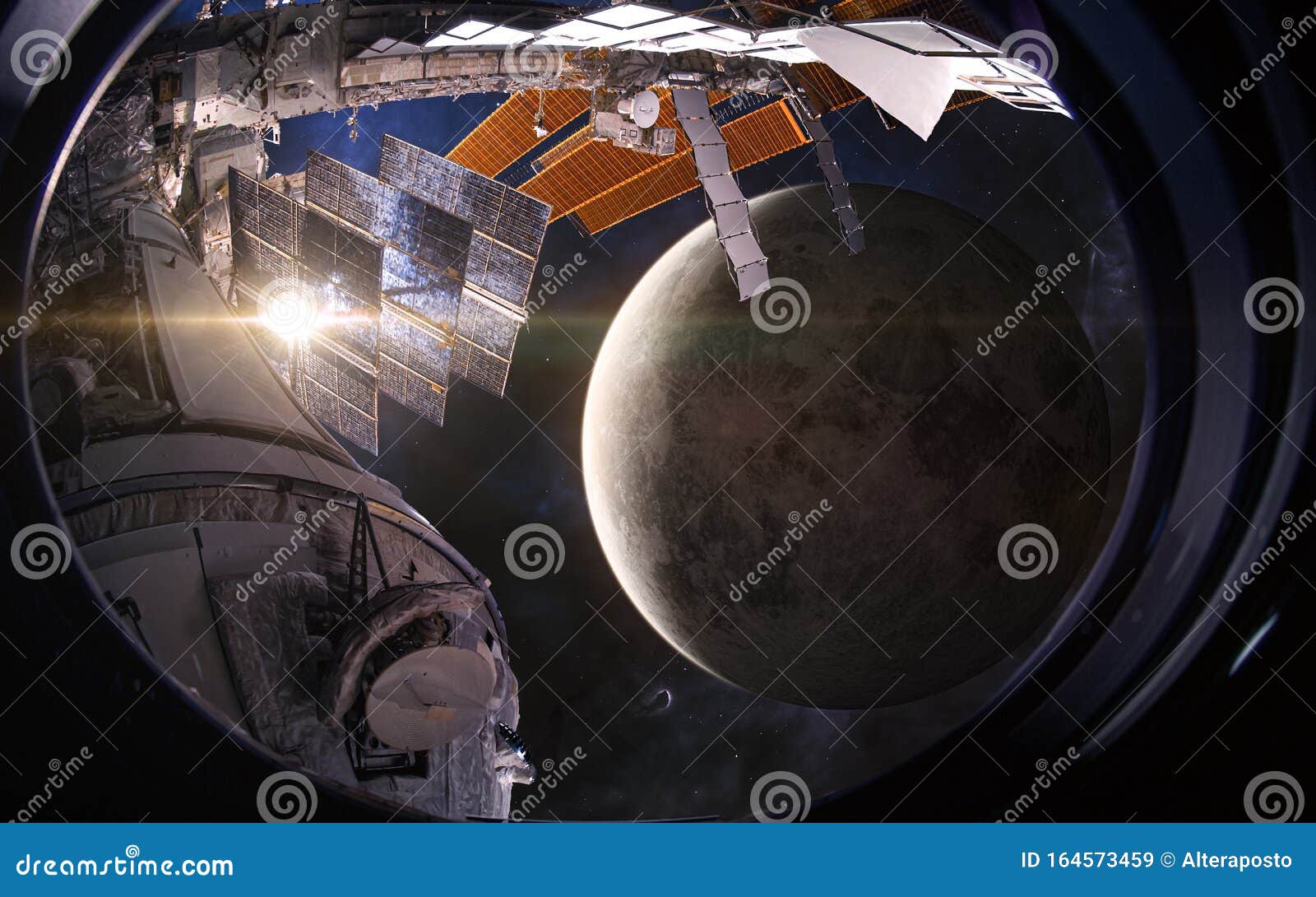 The Orbit Of The Moon. View From The Porthole Of A Space Station ...