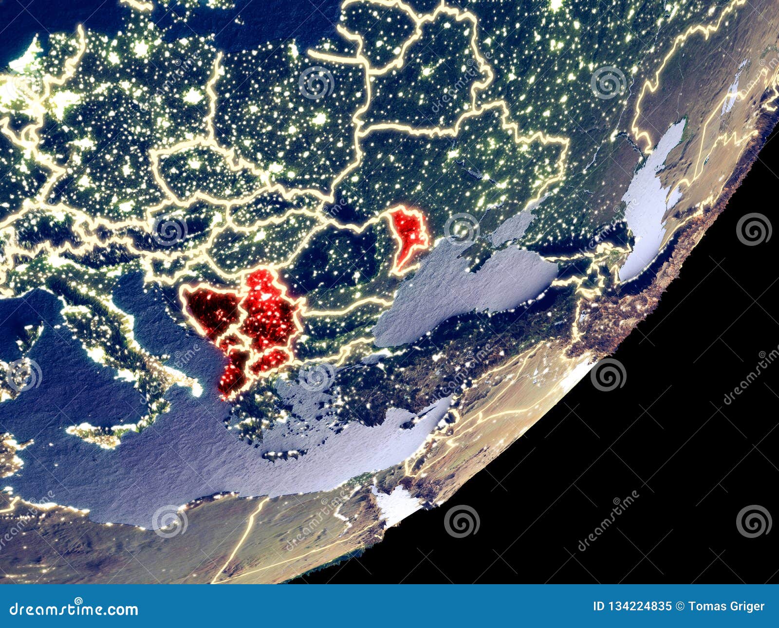Orbit View of CEFTA Countries at Night Stock Illustration ...