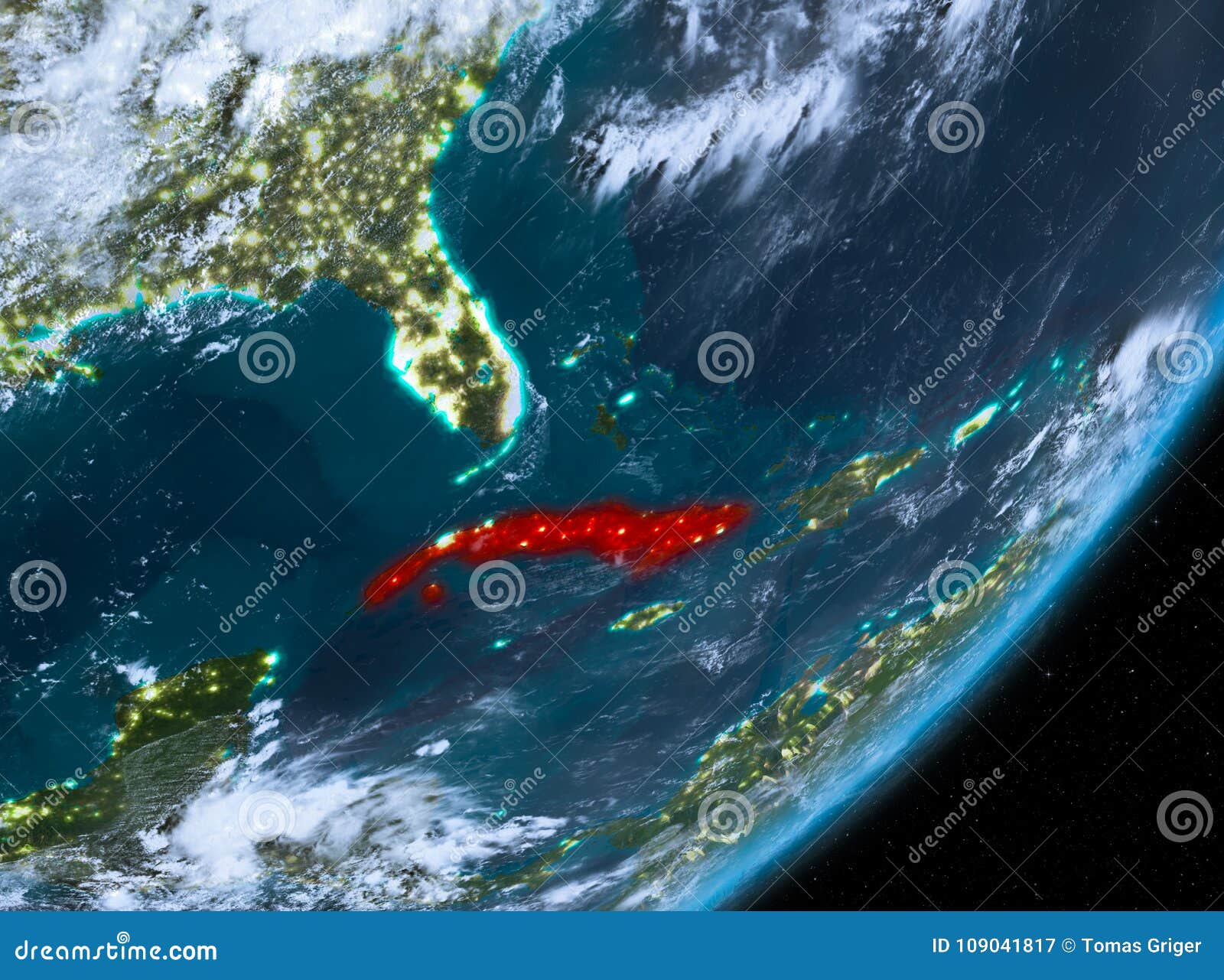 Orbit View of Cuba at Night Stock Illustration - Illustration of ...