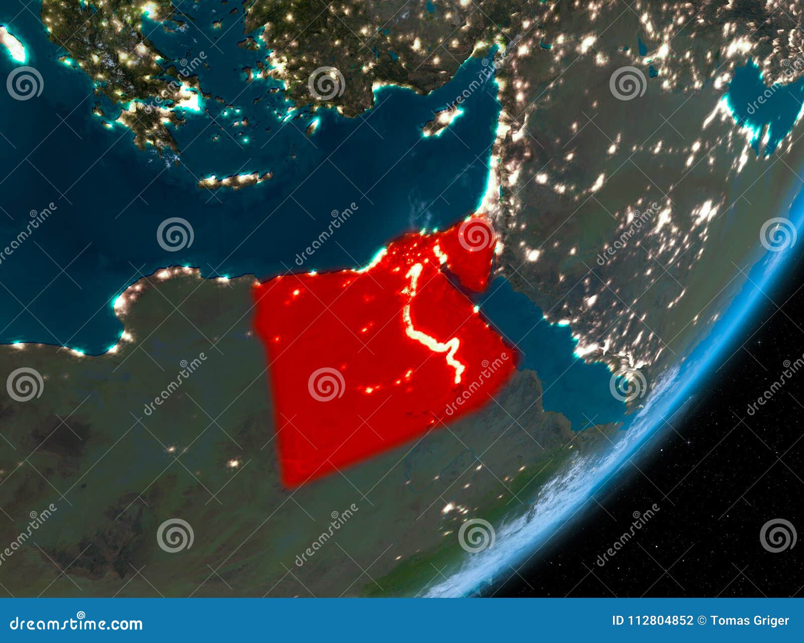 Orbit View of Egypt at Night Stock Illustration - Illustration of ...