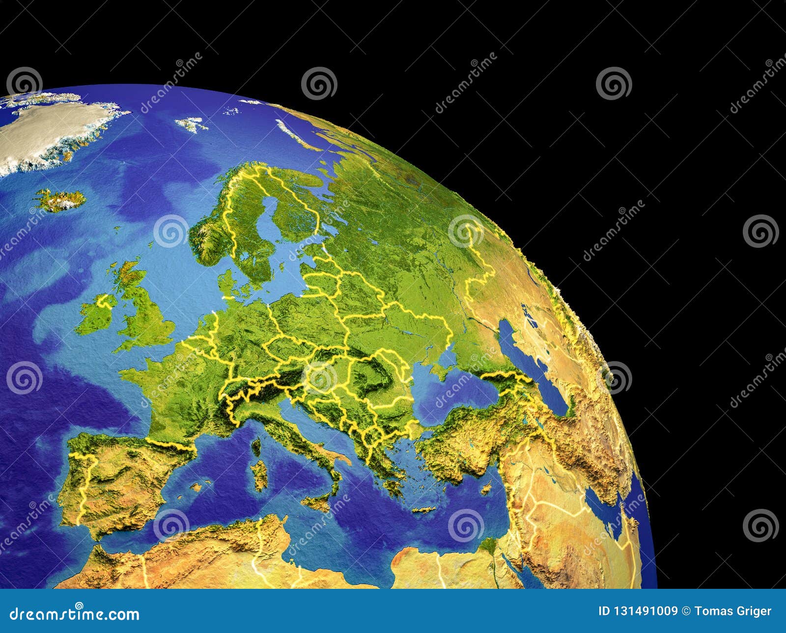 Orbit View of Europe with Country Borders. Plastic Planet Surface with ...