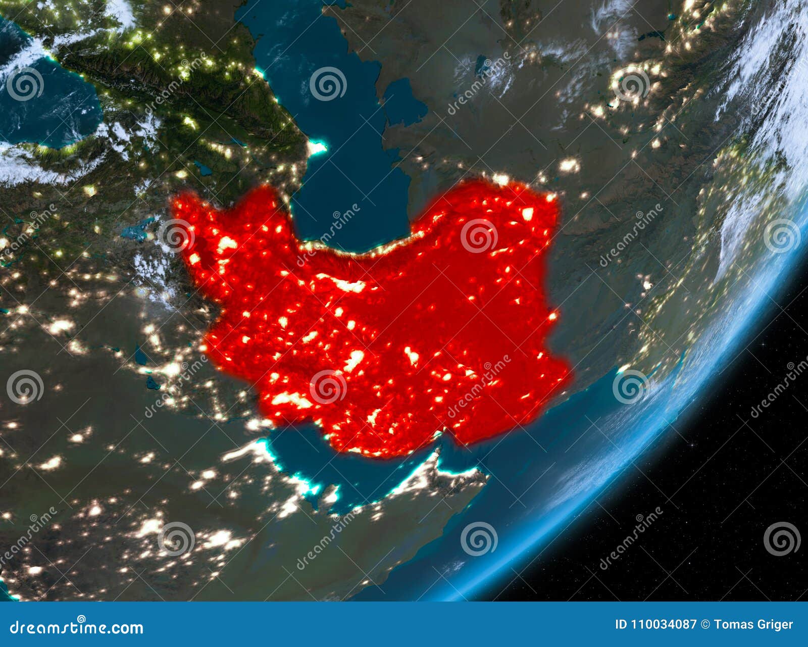 Orbit View of Iran at Night Stock Illustration - Illustration of iran ...