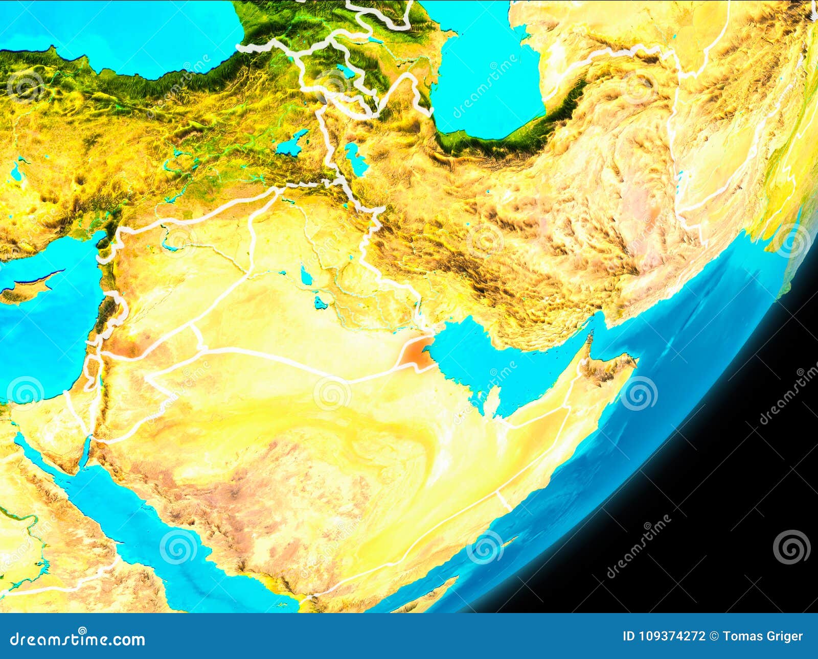 Orbit view of Kuwait stock illustration. Illustration of borders ...