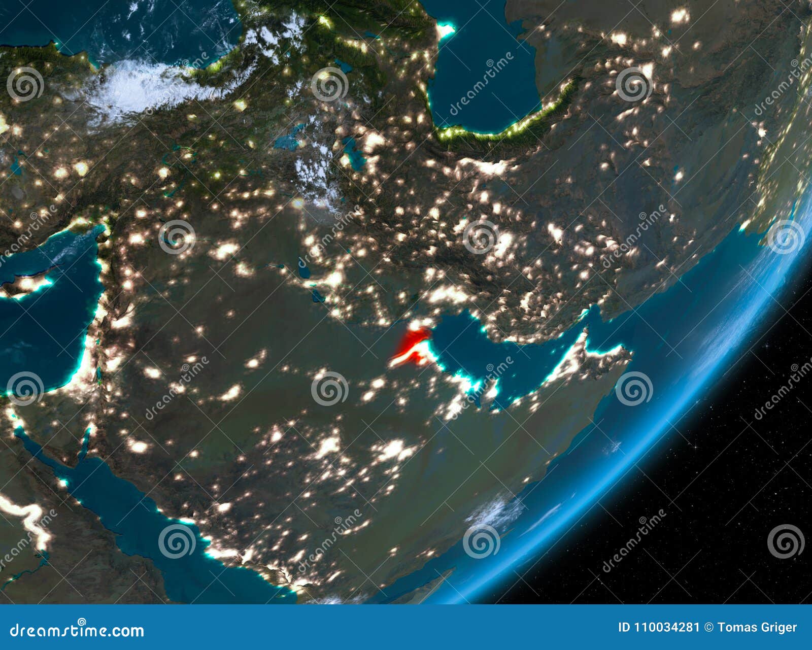 Orbit View of Kuwait at Night Stock Illustration - Illustration of ...
