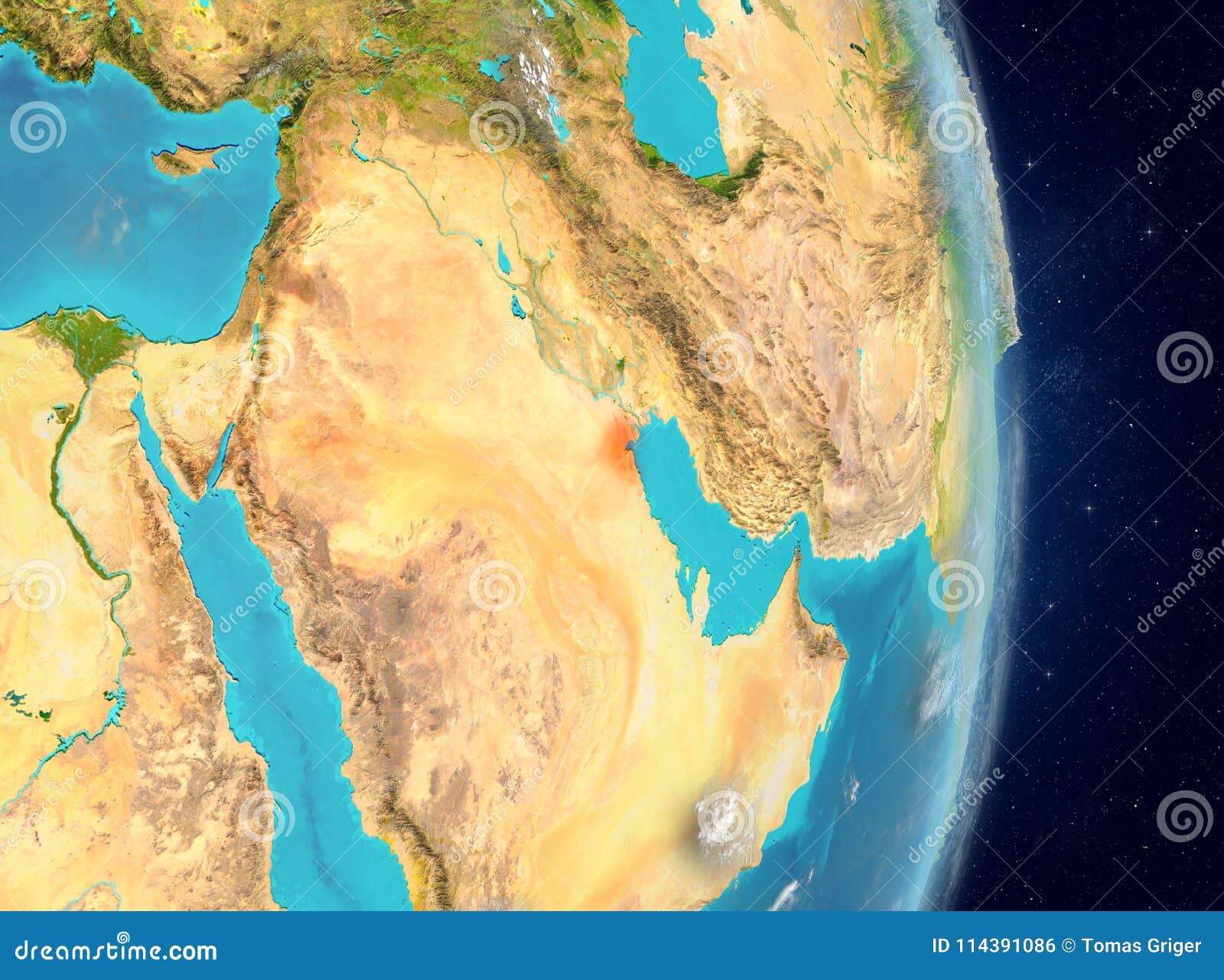 Orbit View of Kuwait in Red Stock Illustration - Illustration of ...