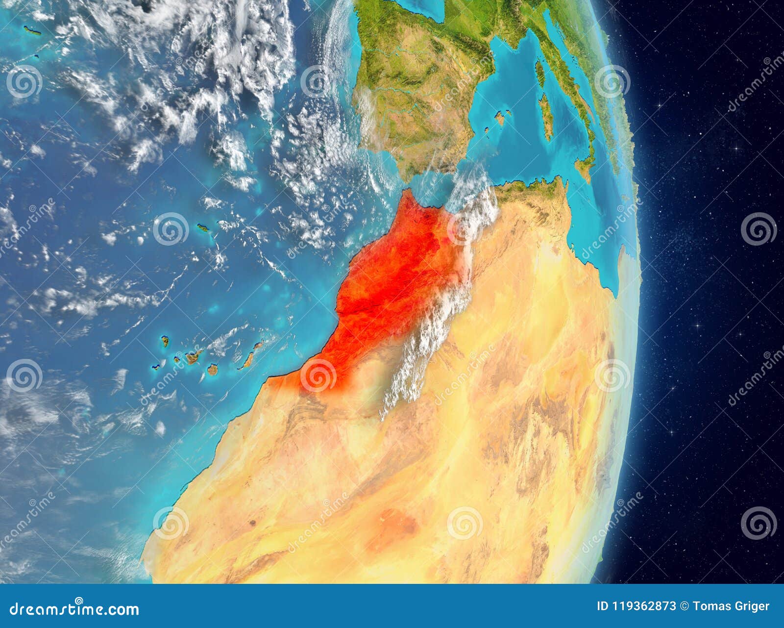 Orbit View of Morocco in Red Stock Image - Image of morocco, render ...