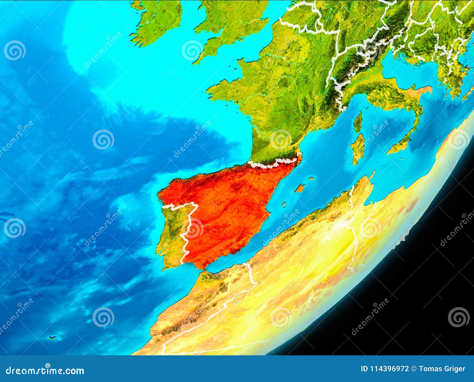 Orbit view of Spain stock illustration. Illustration of render - 114396972