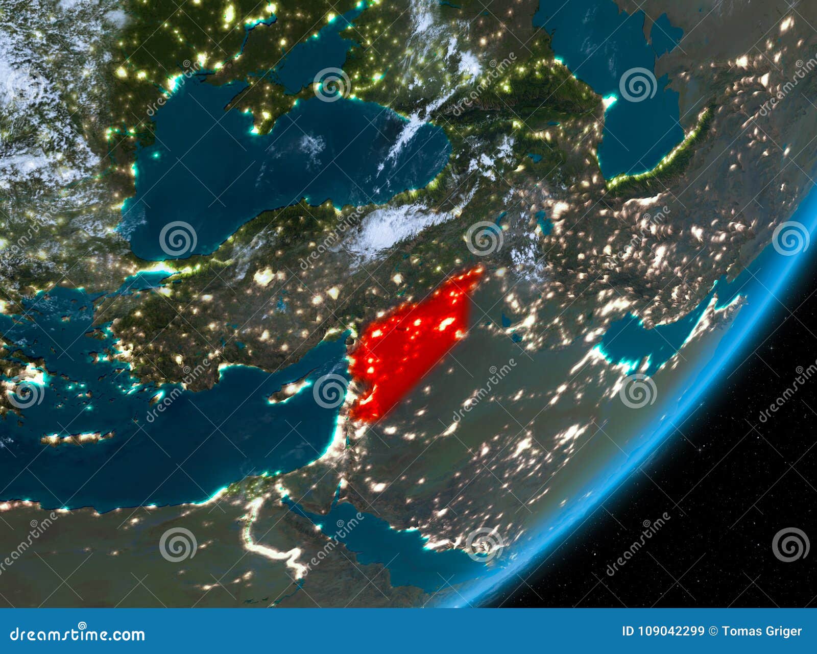 Orbit View of Syria at Night Stock Illustration - Illustration of ...