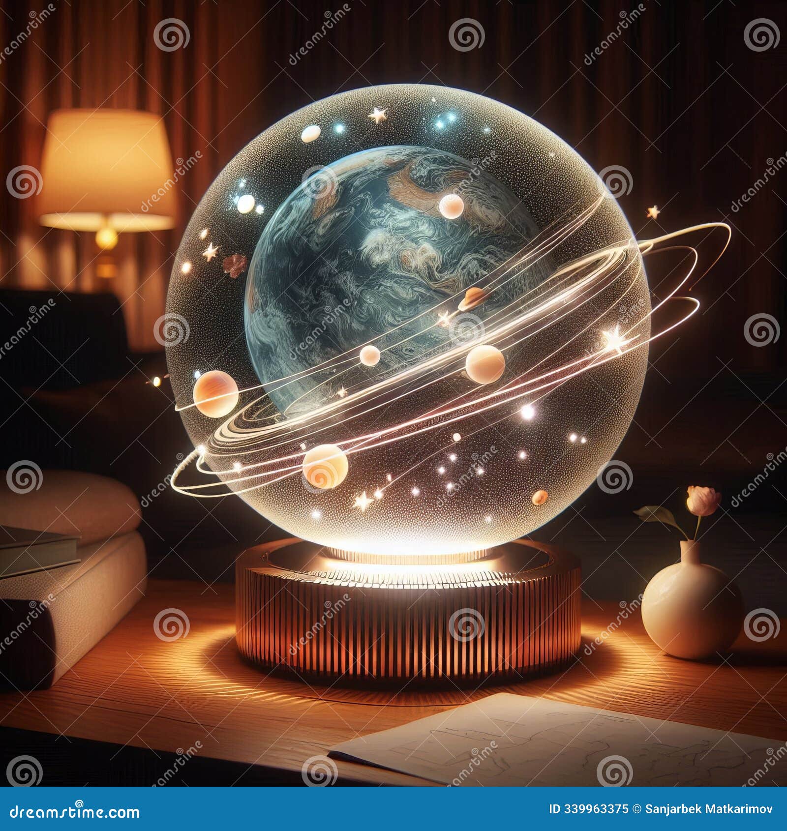 Orbital Elegance a Lamp with a Base that Mimics Planetary Orbits Stock ...