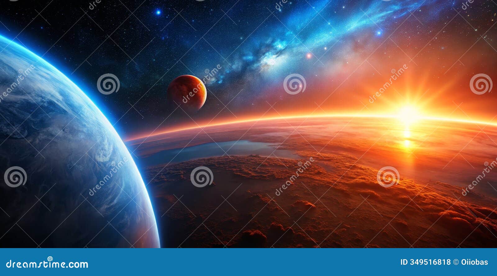 Orbital Sunrise Twin Planets, Nebula, Sunrise Composition Stock ...