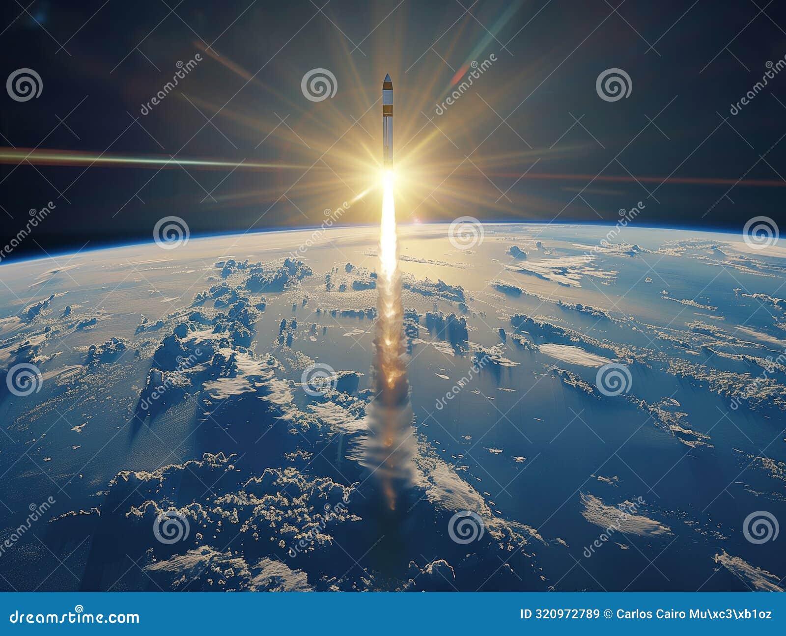 Orbital View of a Rocket Going into Space Stock Illustration ...