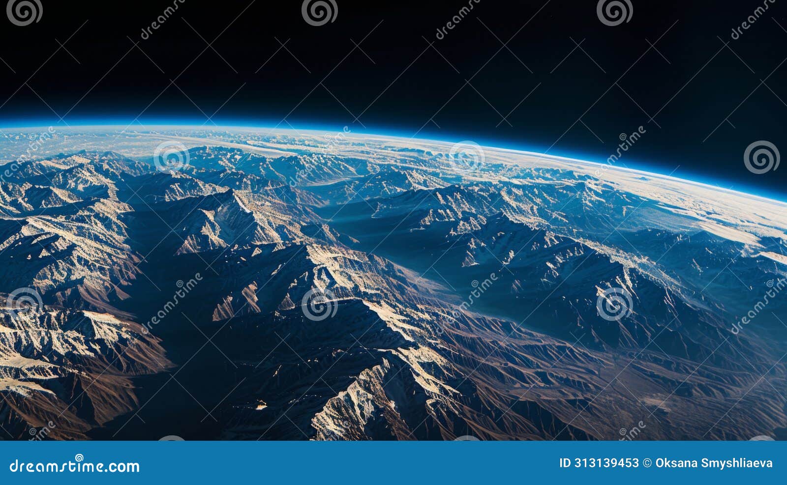 Orbital View of Sunlit Mountain Ranges on Earth Stock Image - Image of ...