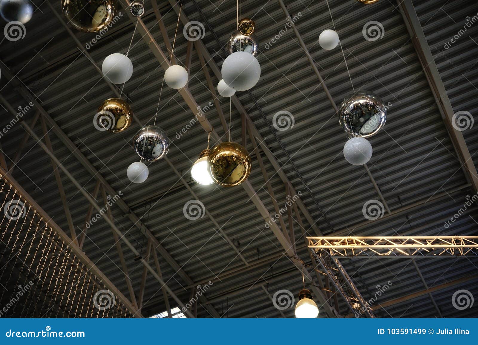 Orbs Gold Ceiling Garland Lights Framework Stock Image - Image of ...
