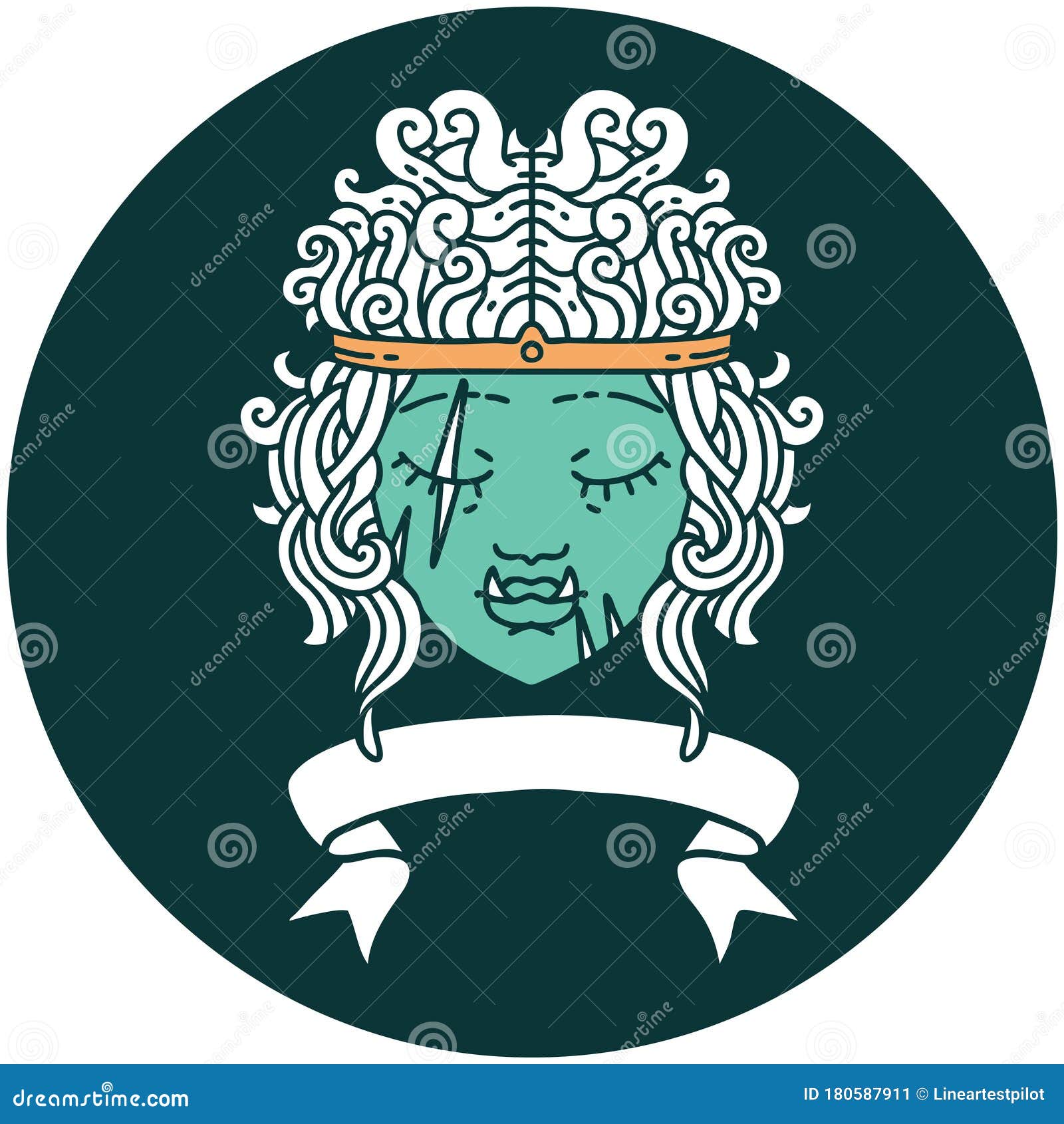 Orc Barbarian Character Face with Banner Icon Stock Vector ...