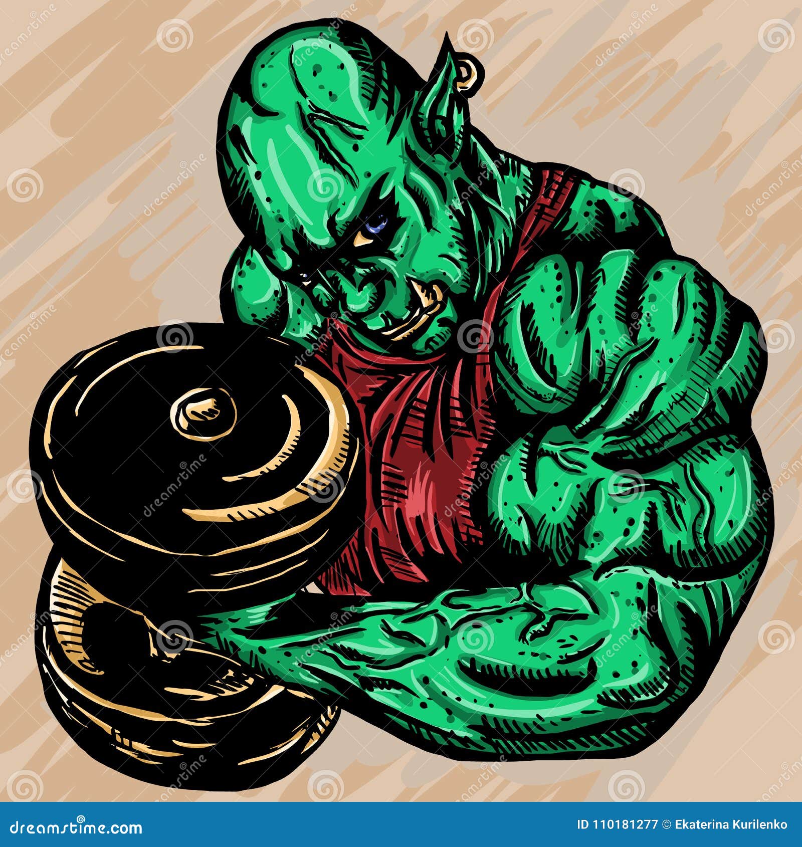 Orc bodybuilder colored stock vector. Illustration of cartoon - 110181277