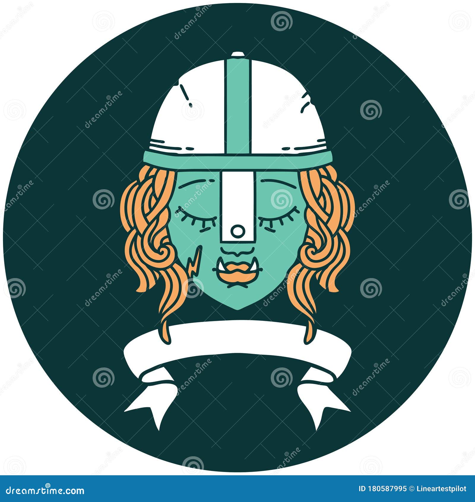 Orc Fighter Character Face with Banner Icon Stock Vector - Illustration ...