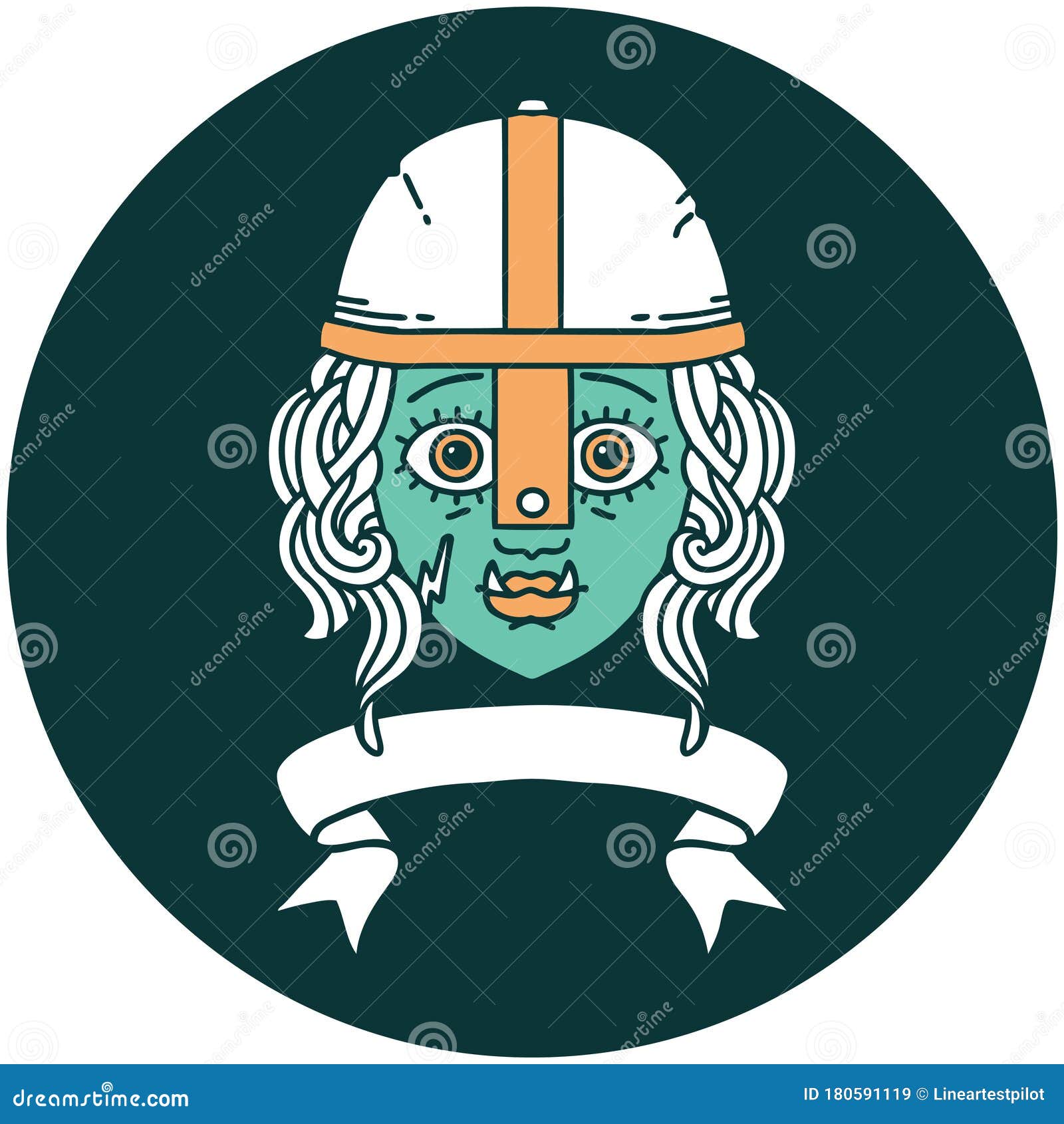 Orc Fighter Character Face with Banner Icon Stock Vector - Illustration ...