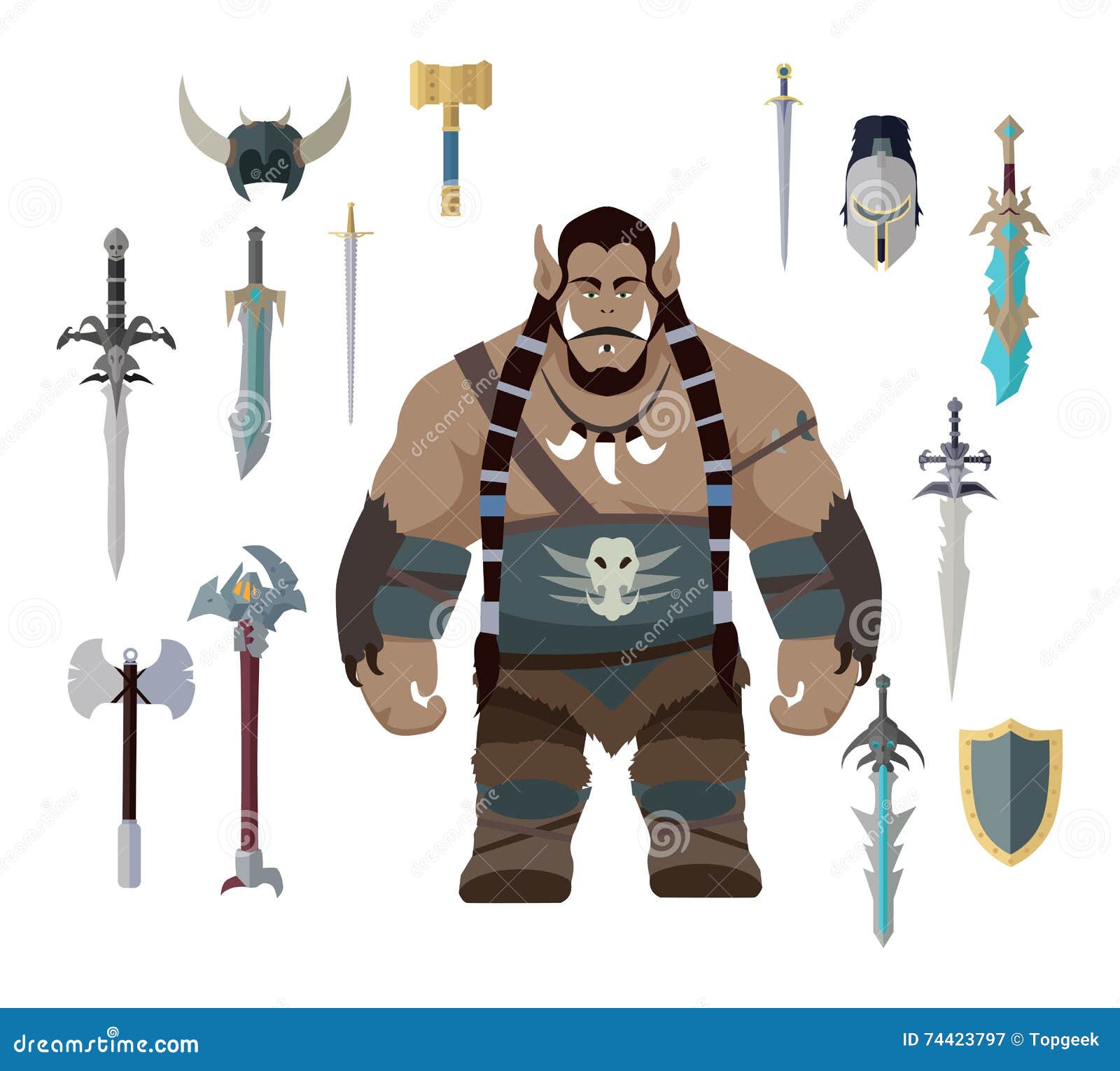 Orc Game Set stock vector. Illustration of fright, flat - 74423797