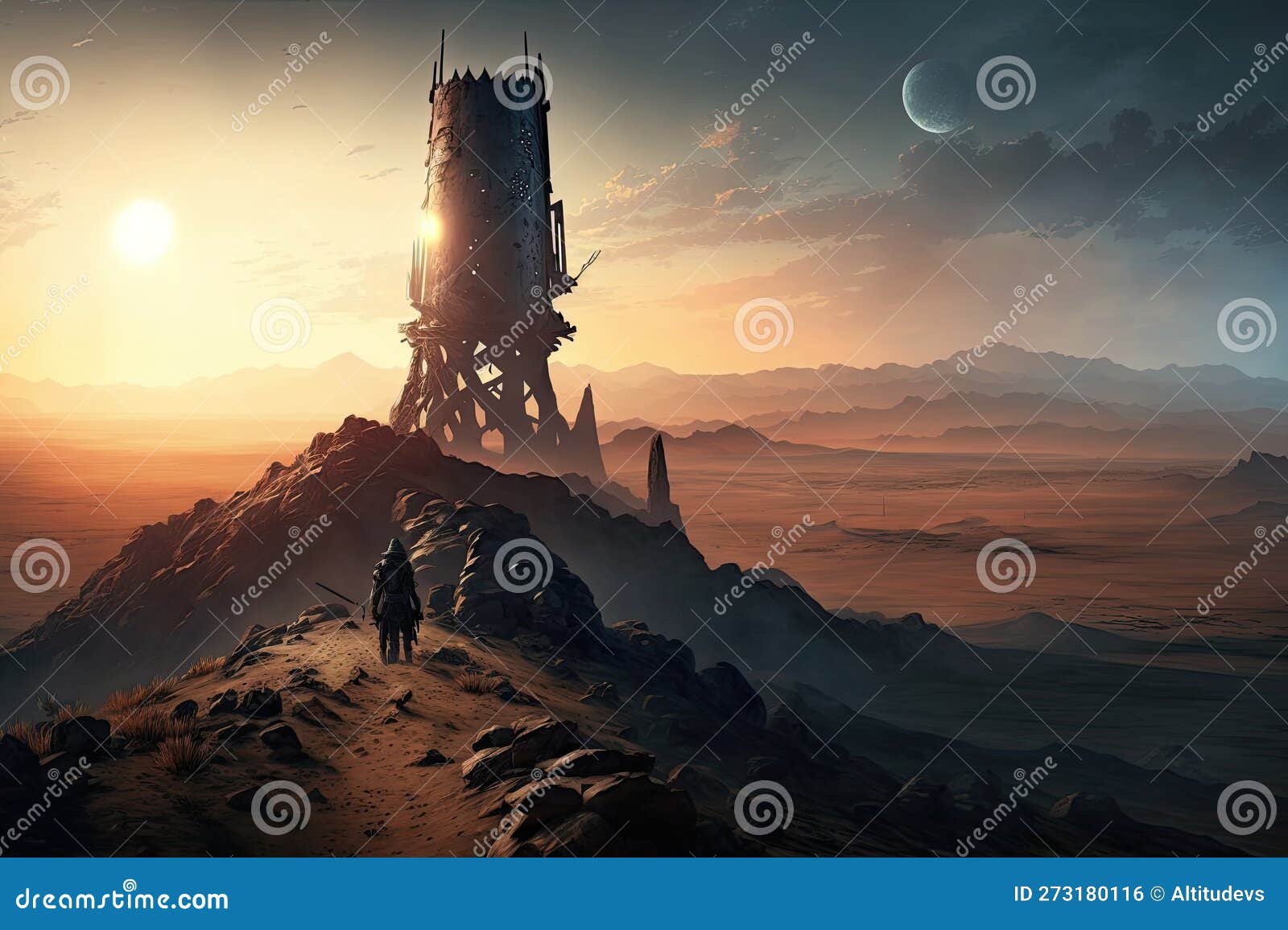 Orc Guard Tower Overlooking Desolate Mordor Landscape Stock ...