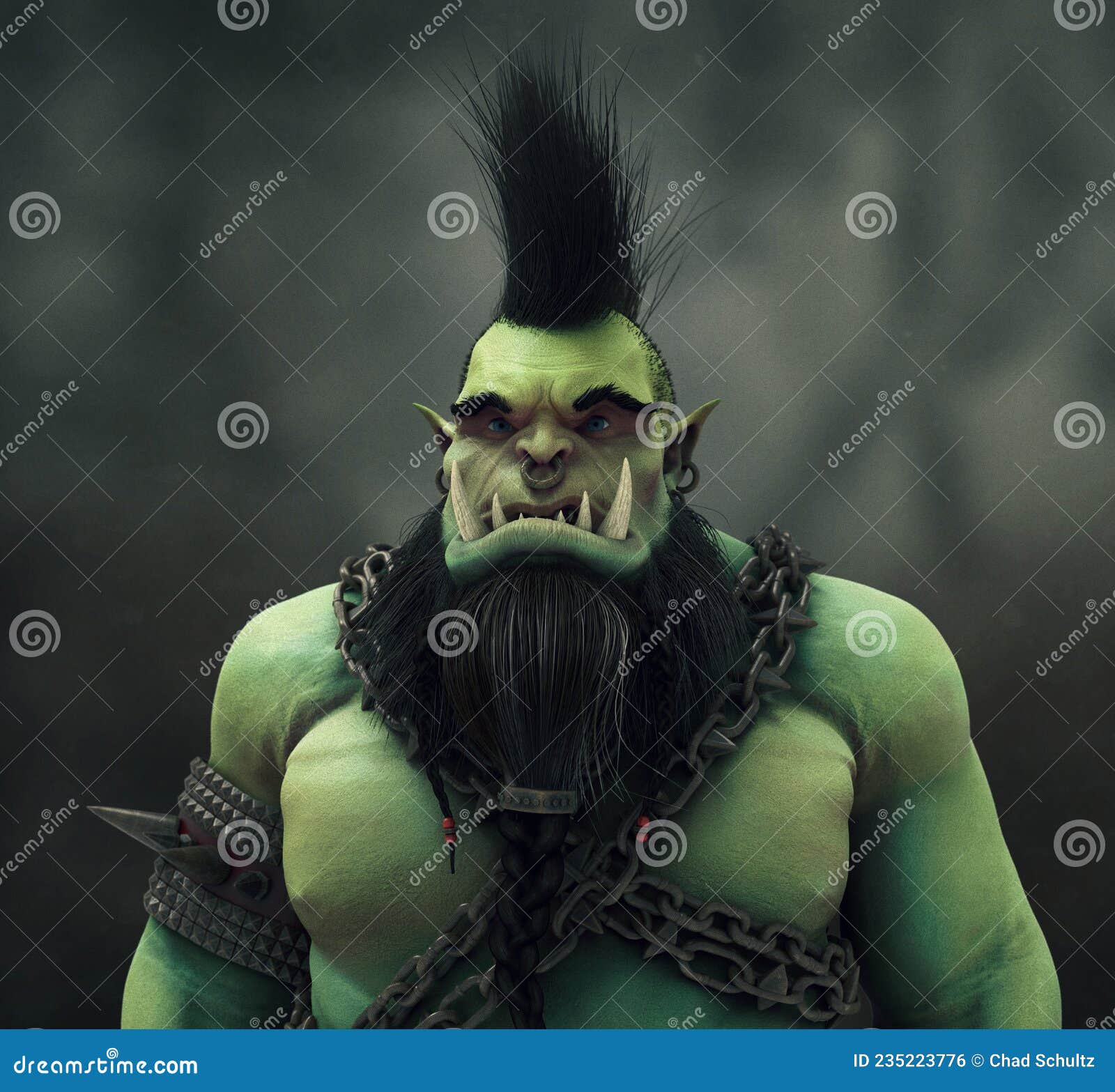 3D Render of Mean Green Orc Warrior on a Coloured Background Stock ...