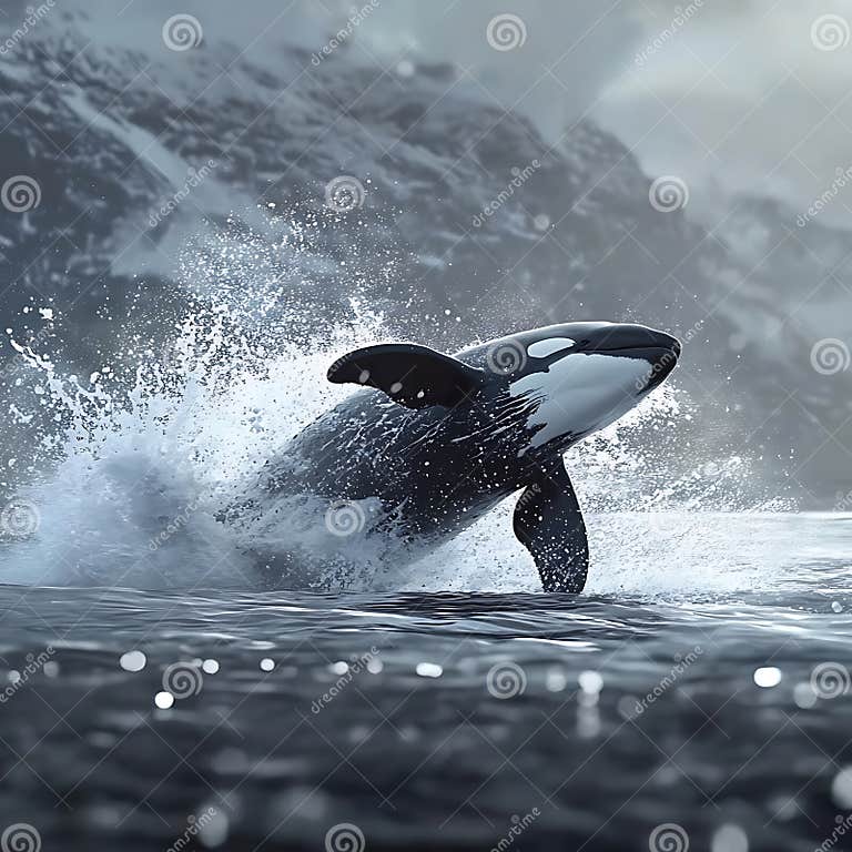 Orca Breaching the Ocean Surface, Dynamic Action Shot Stock ...