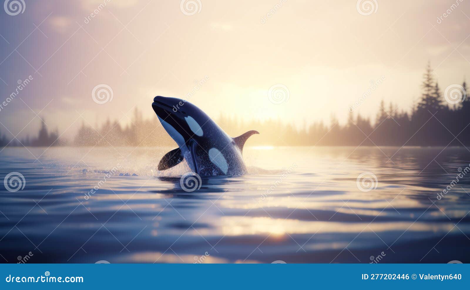 Orca Jumping Out of the Water in Front of the Setting Sun. Generative ...