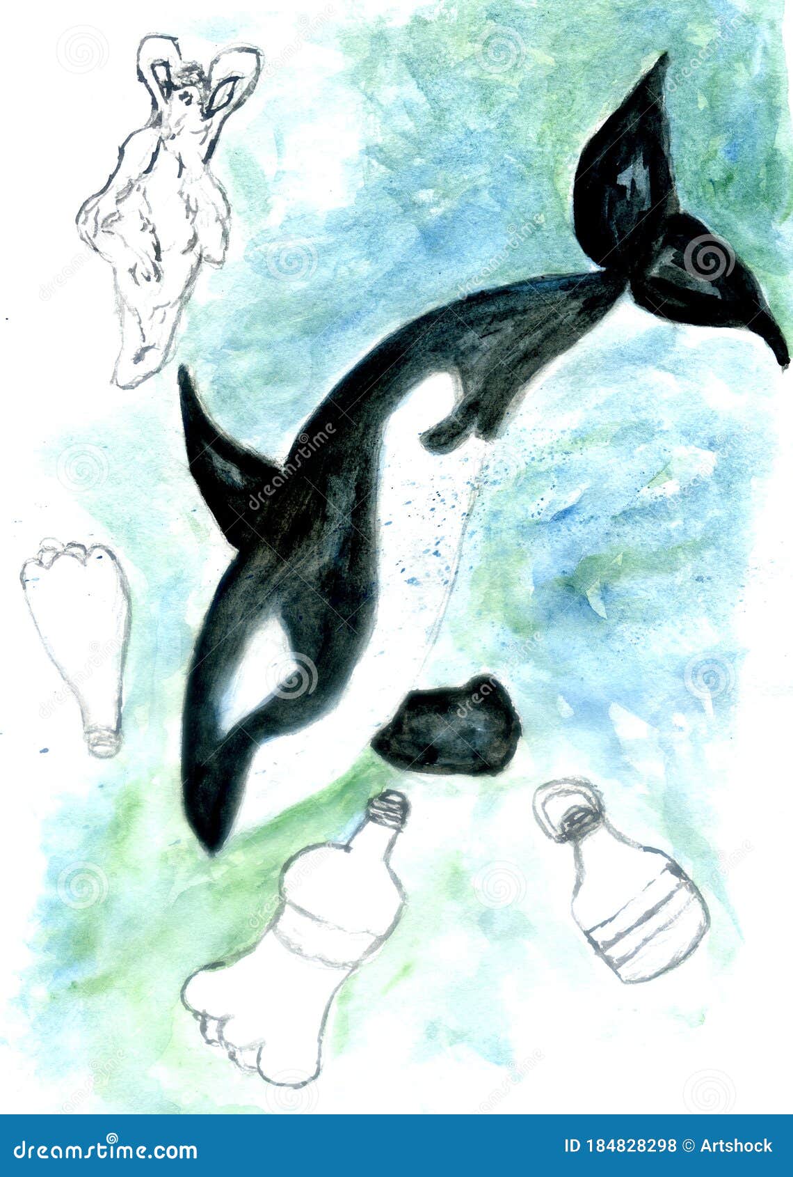 Orca and plastic bottle stock photo. Image of marine - 184828298