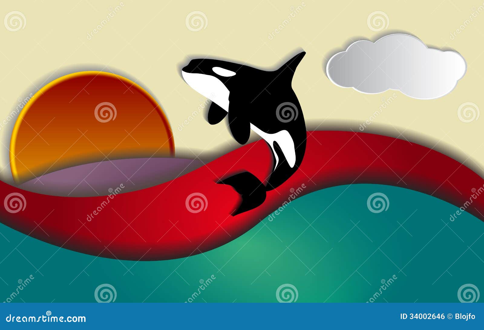 Orca sunset stock vector. Illustration of orcinus, sunrise - 34002646