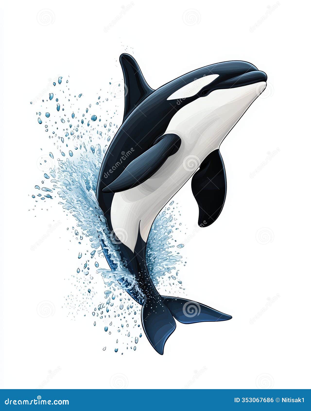 Orca Whale Breaching in Ocean Water Splash Stock Illustration ...
