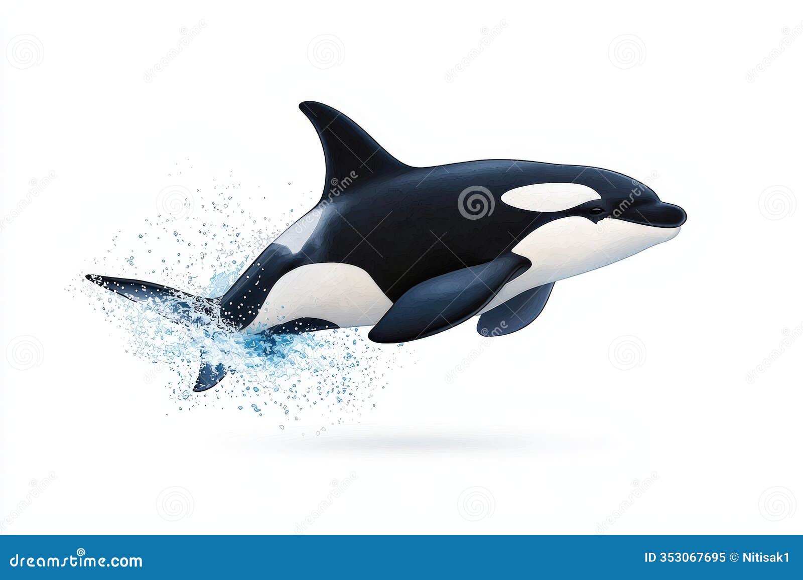 Orca Whale Leaping from Water Splash Stock Illustration - Illustration ...