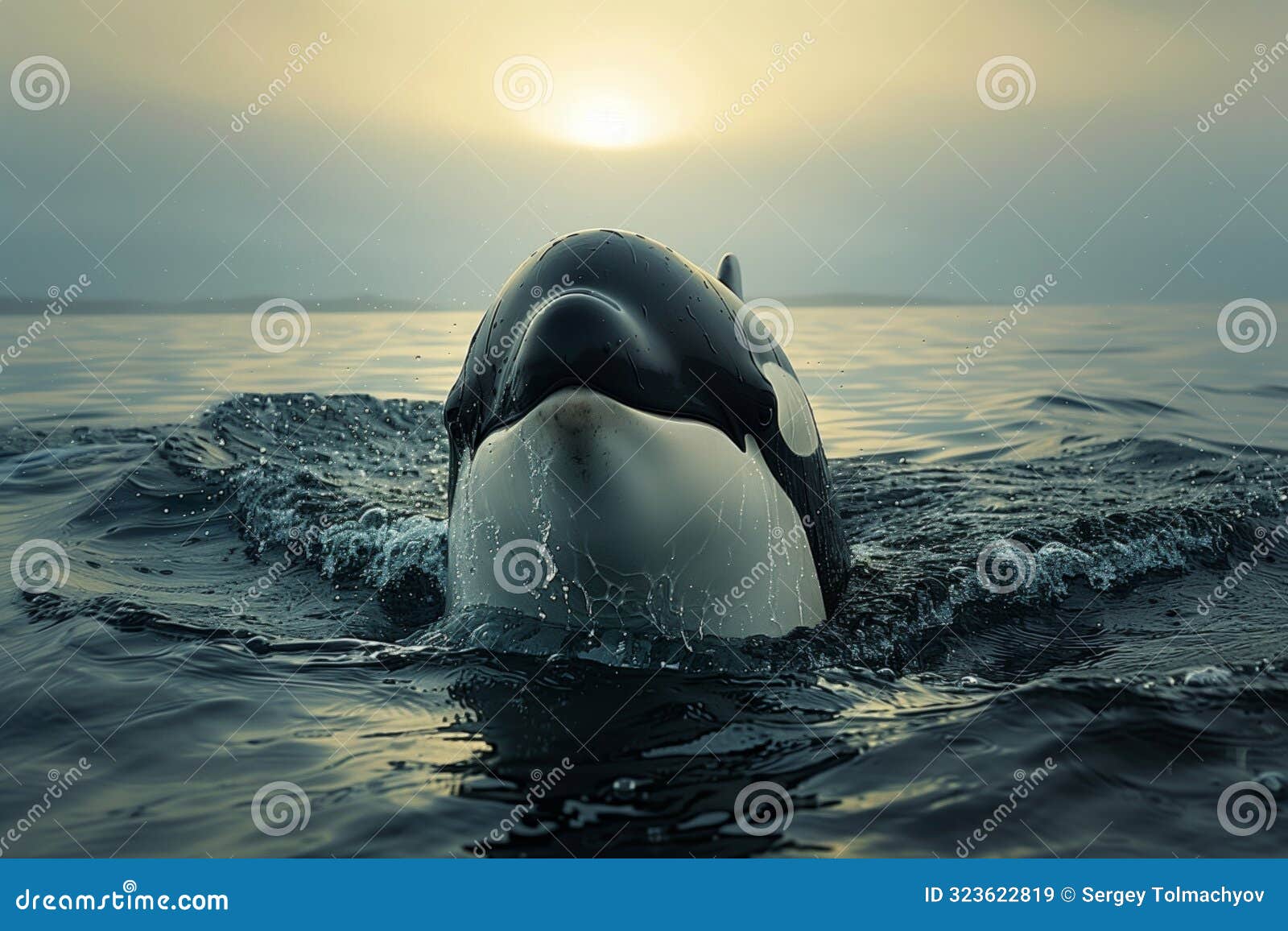 Orca Whale Surfacing at Sunset in Ocean Waters Stock Image - Image of ...