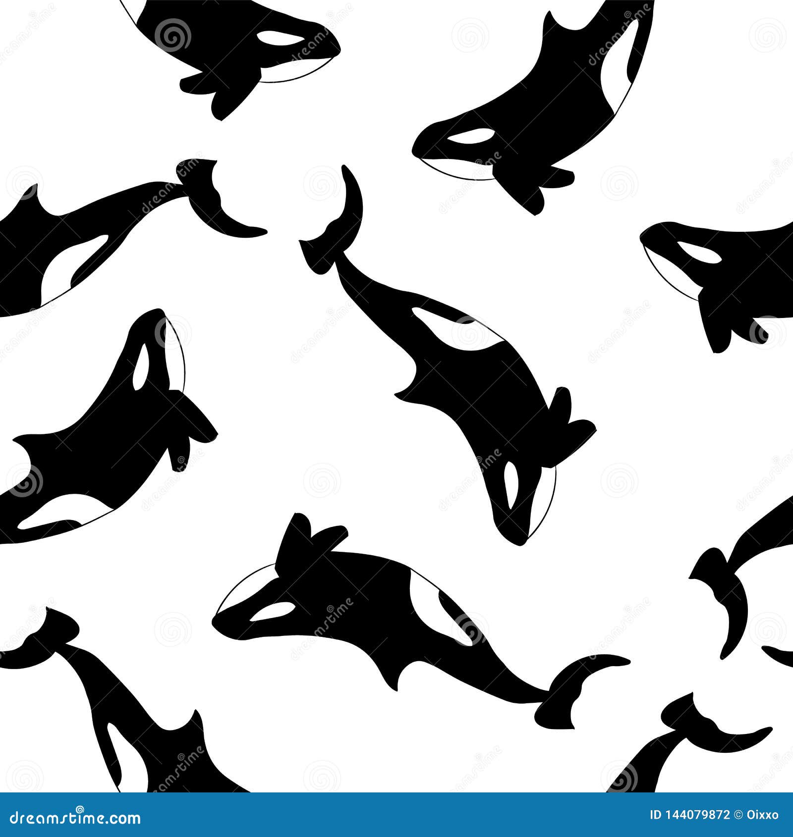 Orcas on White Background Seamless Pattern. Vector Illustration Stock ...