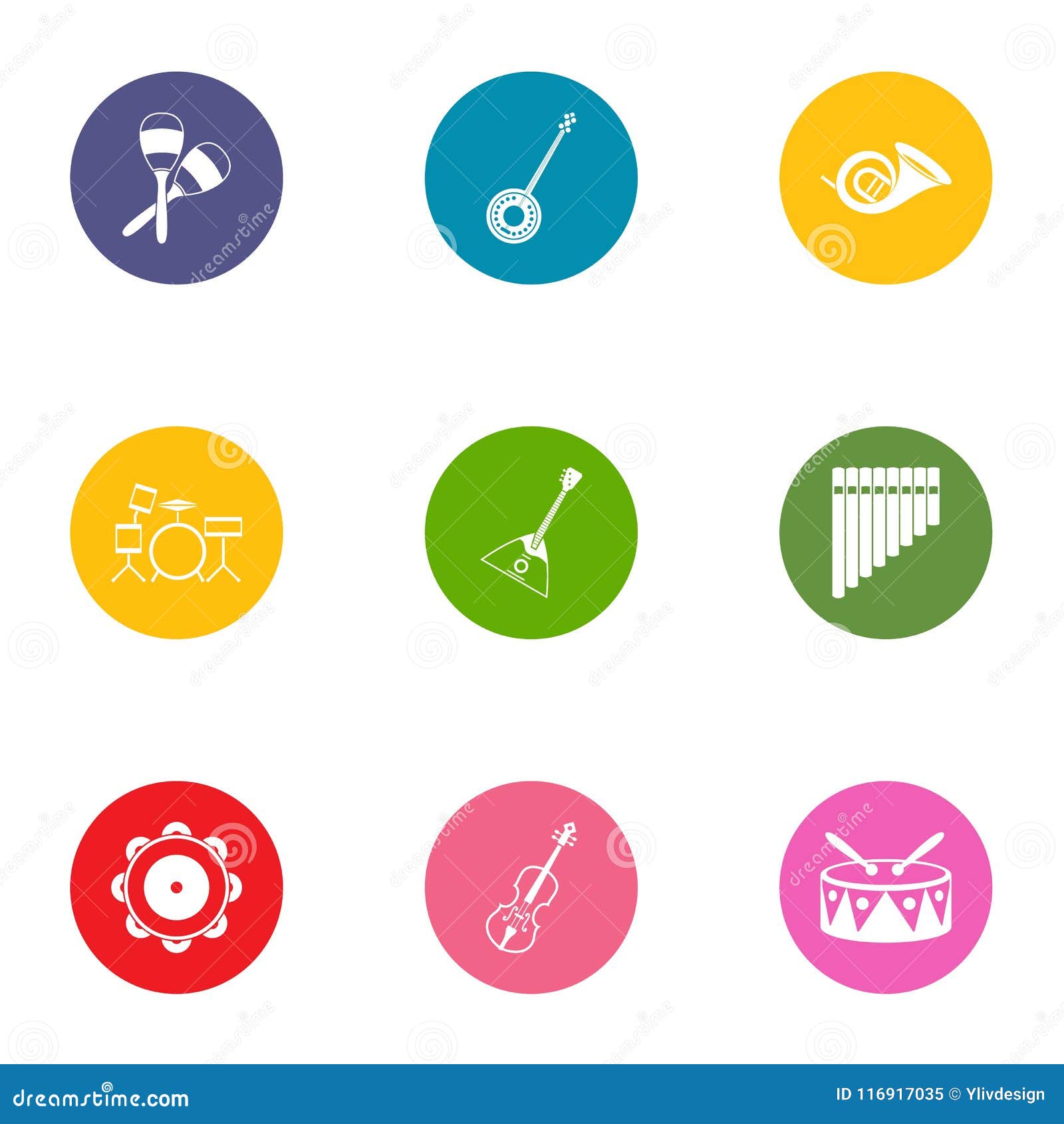 Orchestra Icons Set, Flat Style Stock Vector - Illustration of melodic ...