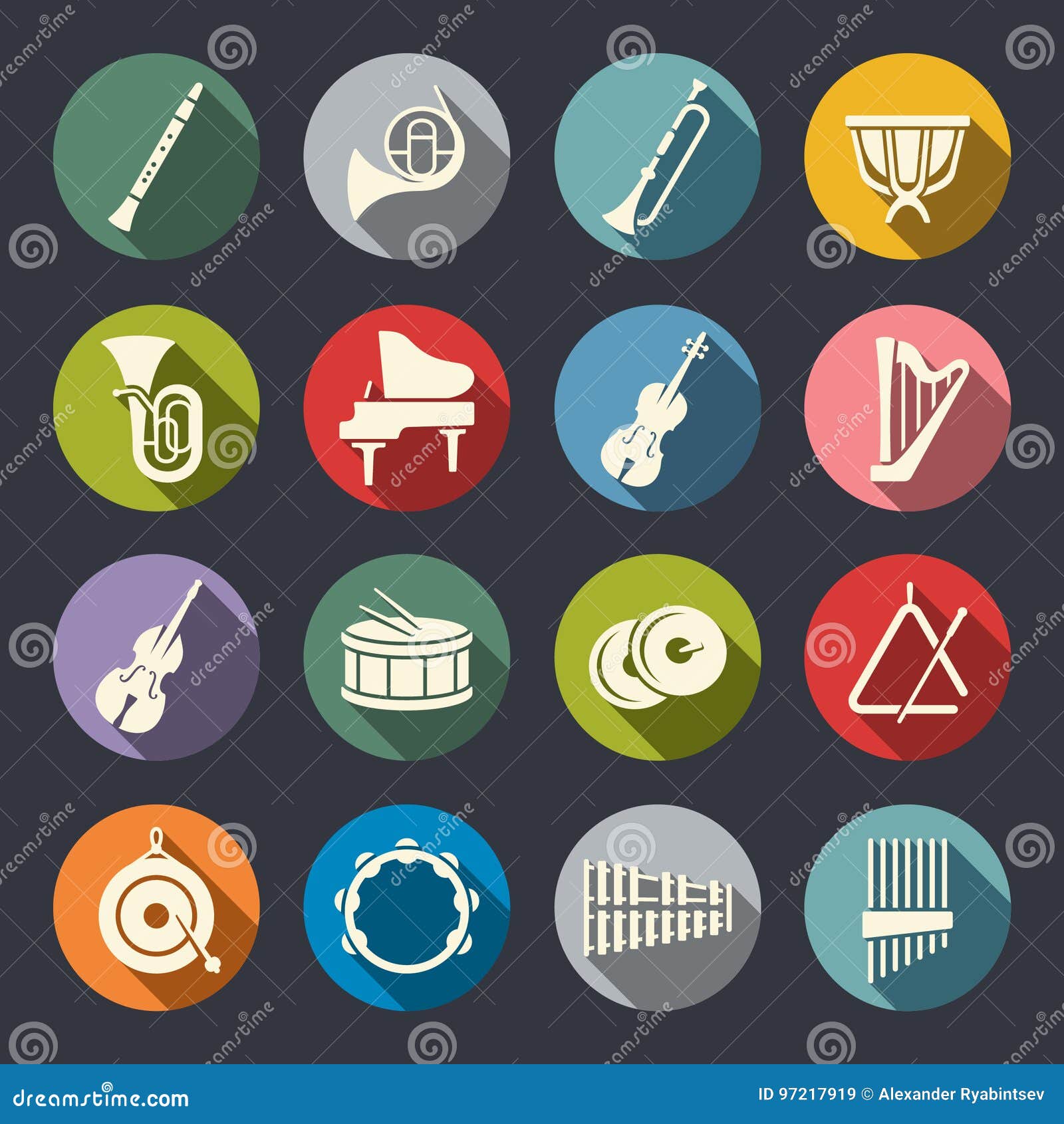 Orchestra Instruments Icons Stock Vector - Illustration of icons, horn ...
