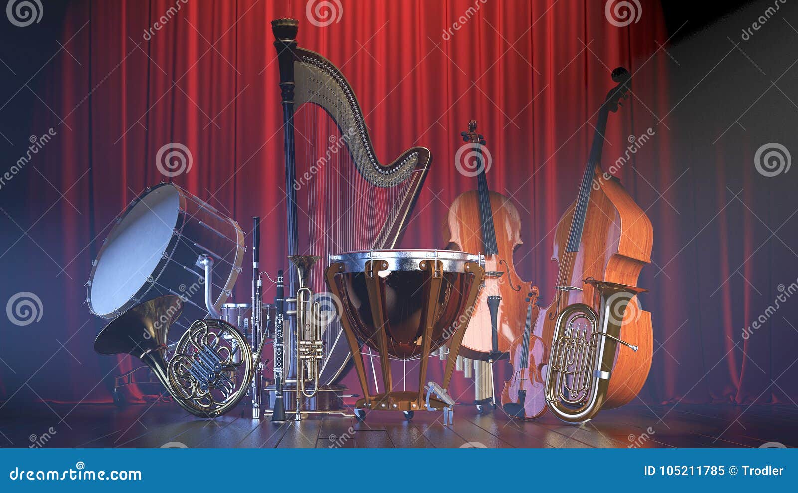 Orchestra Musical Instruments Isolated On White 3D Rendering Royalty ...