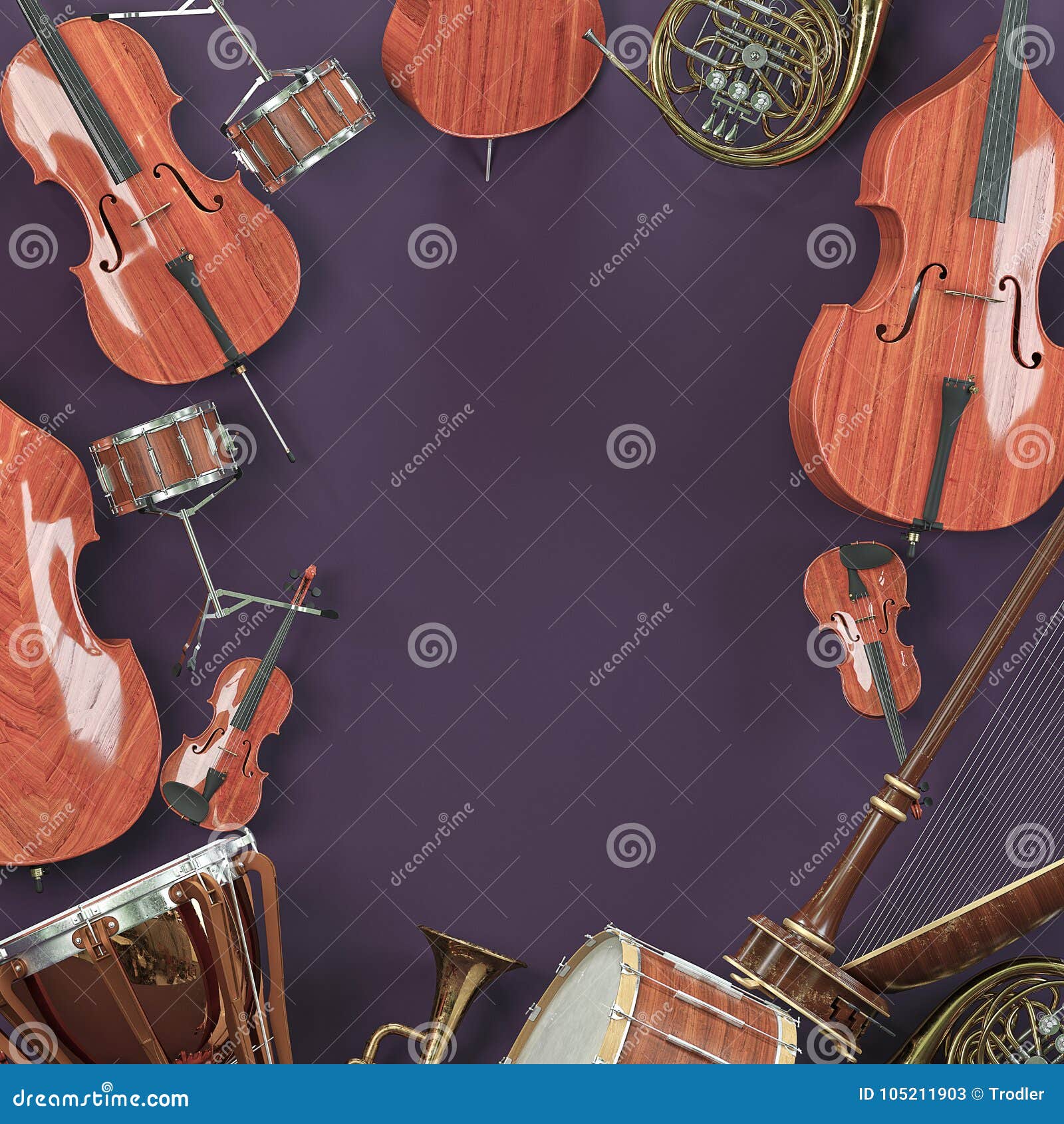 Orchestra Musical Instruments Isolated On White 3D Rendering Royalty ...