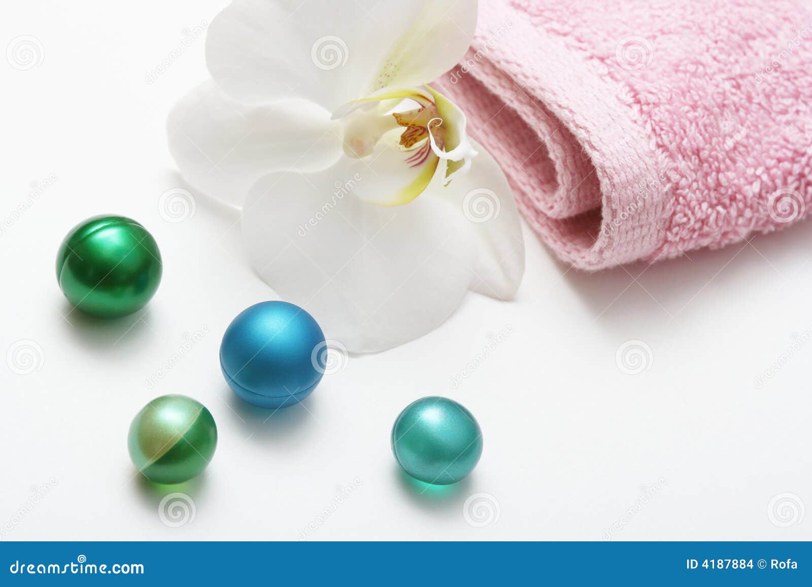 Orchid and bath oil balls stock photo. Image of fragile - 4187884