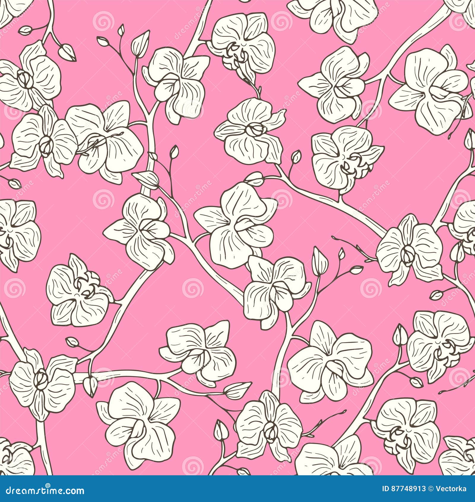 Orchid Flowers Seamless Pattern Stock Vector - Illustration of contour ...