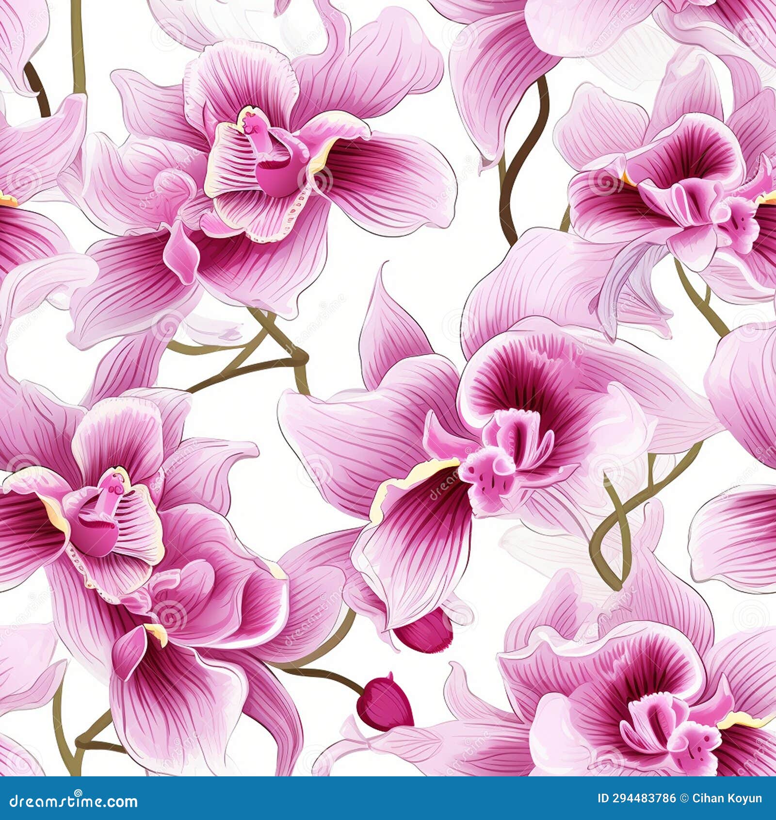 Orchid Geometric for Textile Design Stock Illustration - Illustration ...