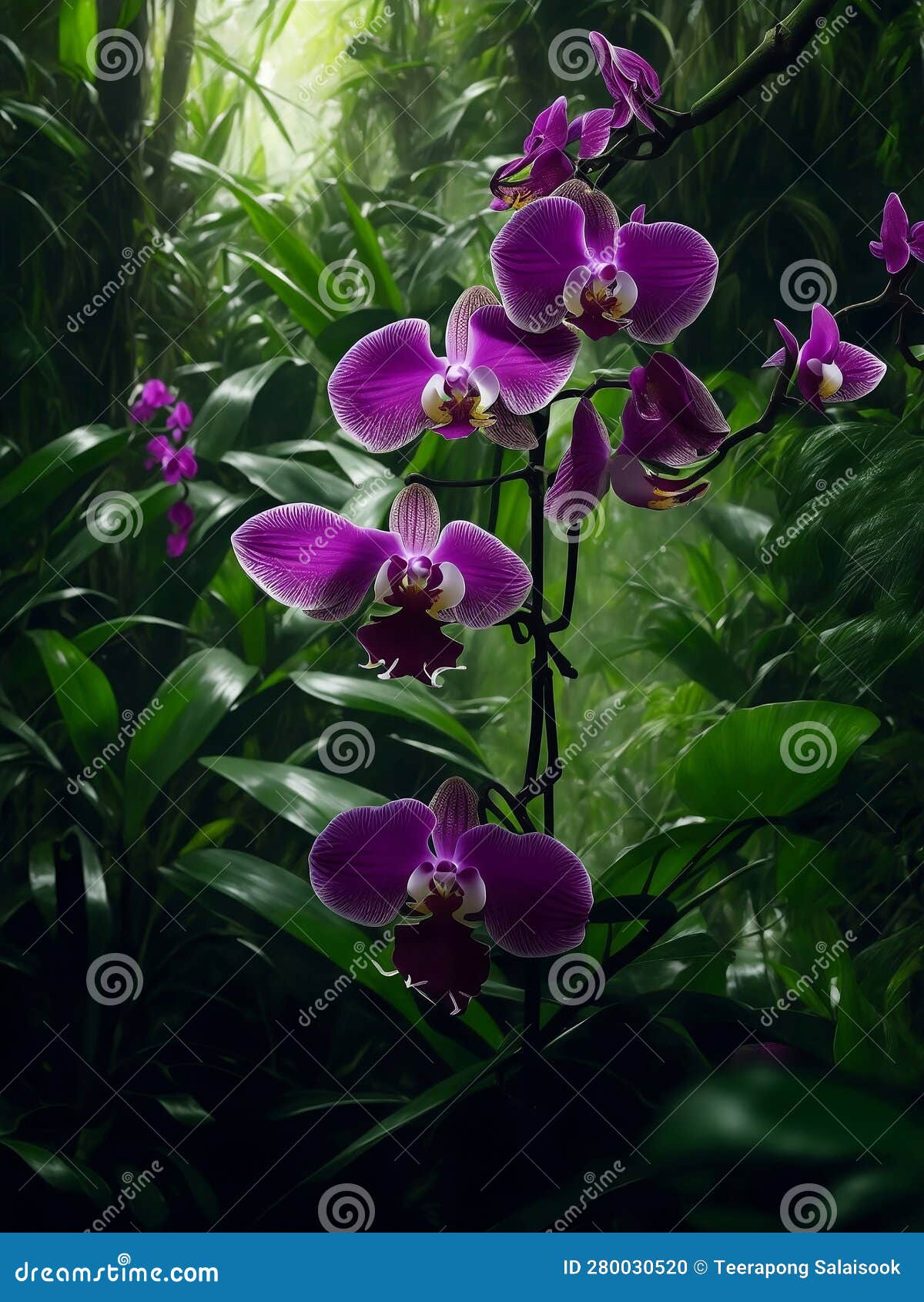 Orchid in Green Jungle, Generative AI Illustration Stock Illustration ...