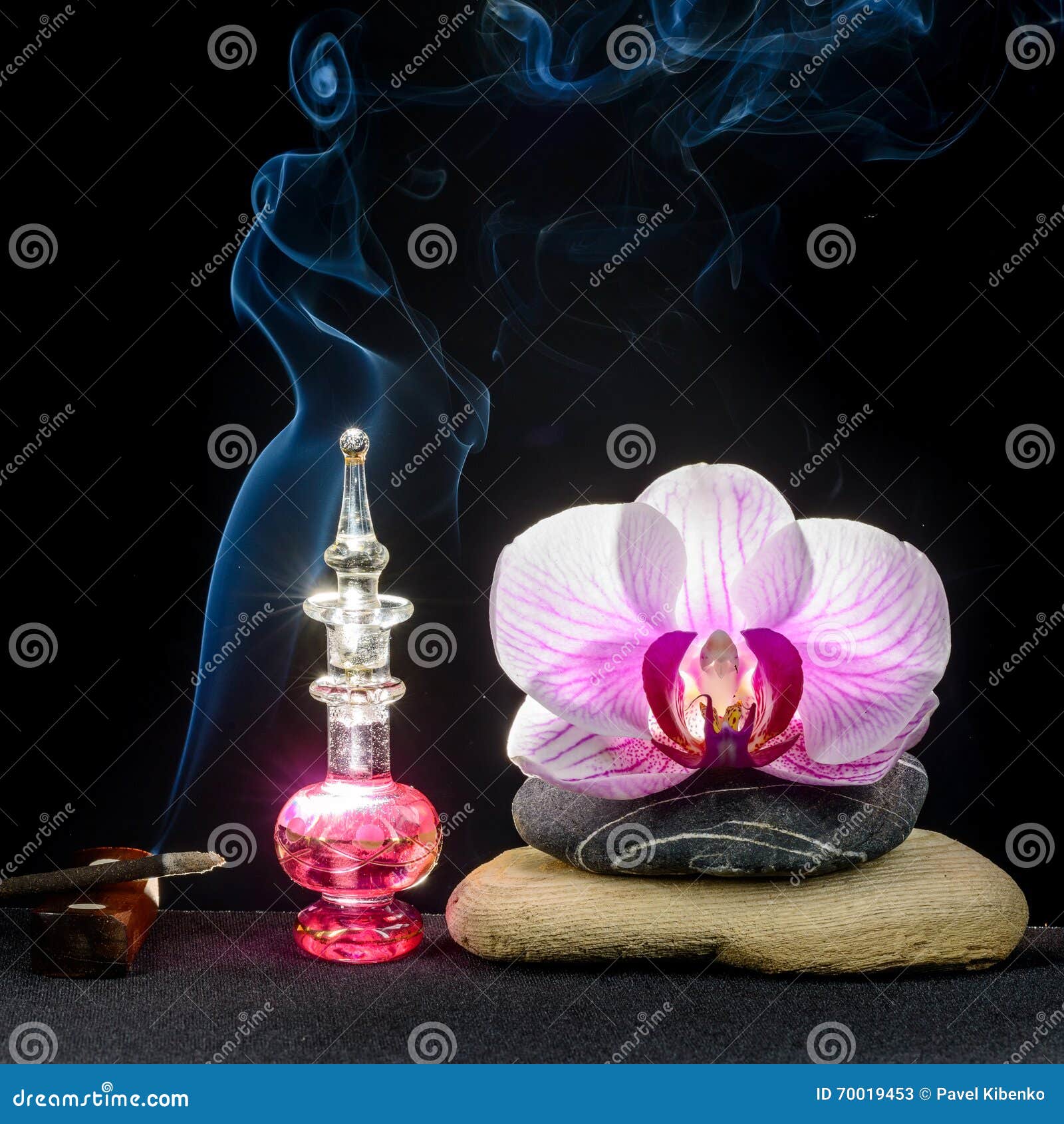 Orchid and perfume bottle stock image. Image of aroma - 70019453